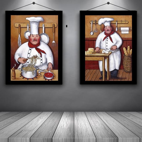 Handmade | Wall Decor | 8x Laminated Prints 2pc Unframed Chef Kitchen ...